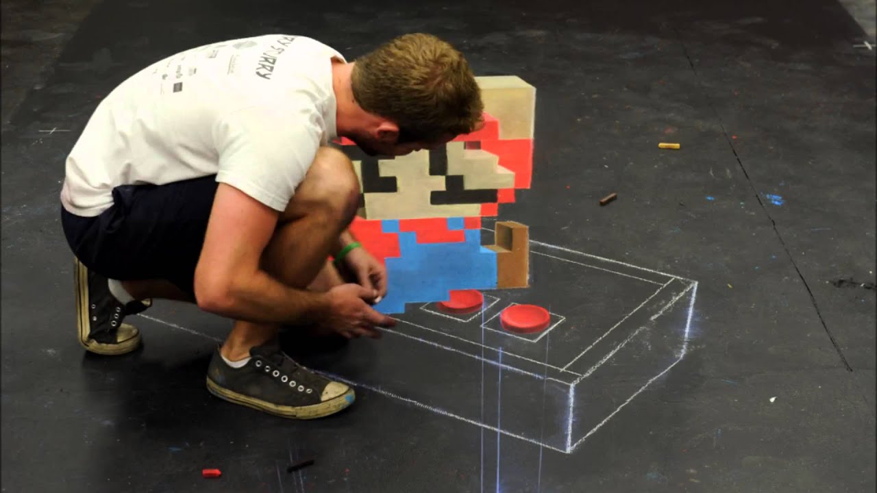 Super Mario 3D Chalk Art Time Lapse) - YouTube