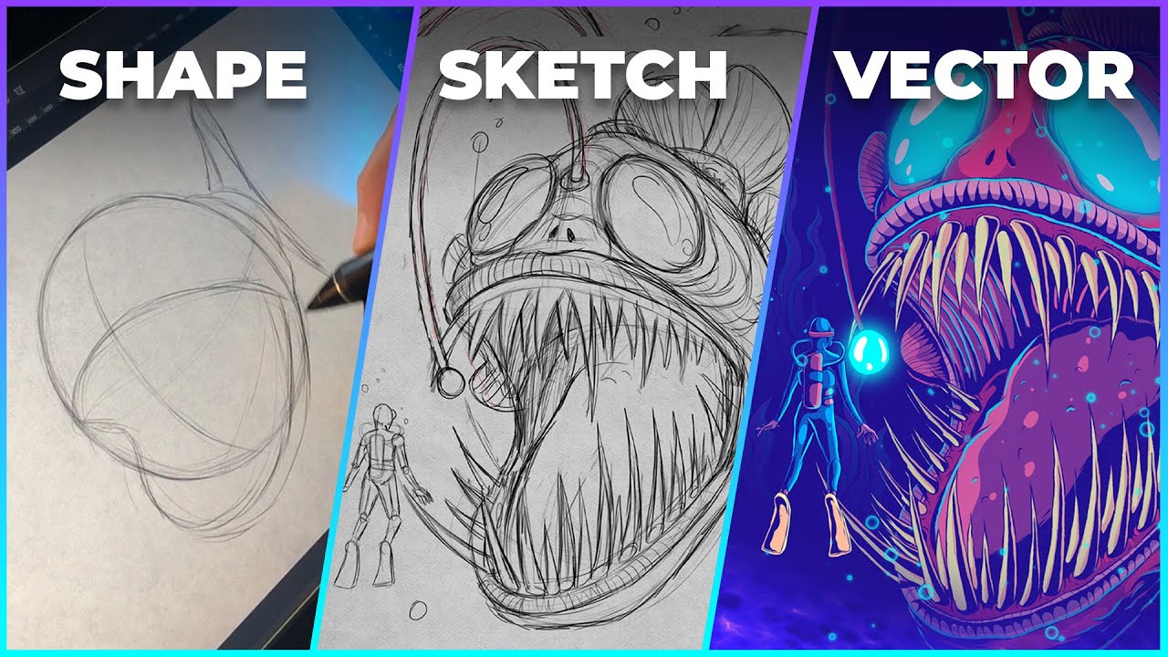 Abyssal Illustration Process - Drawing on Photoshop and Vectoring on ...