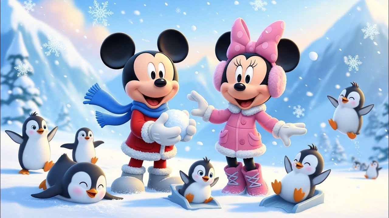 ️ Mickey & Minnie Snow Adventure with Cute Penguins 🐧 | Winter ...