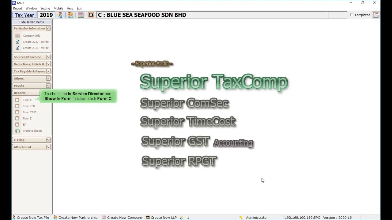 Superior TaxComp - Create New Company Tax File (Form C) - YouTube