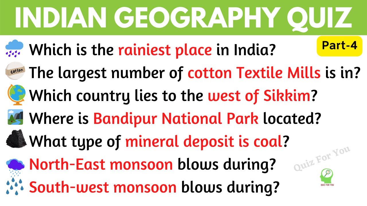 INDIAN GEOGRAPHY QUESTIONS & ANSWERS | PART -4 | 25 QUESTIONS |GK ...
