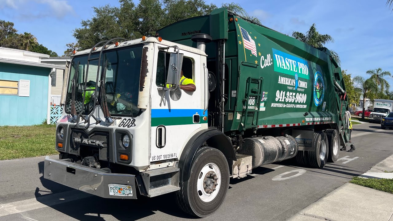 Roaring Waste Pro Mack MRU McNeilus Rear Loader Garbage Truck Packing ...