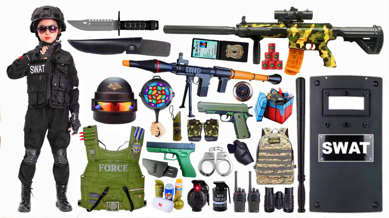 Special Police Weapons Toy set Unboxing-M416 guns, Gas mask, Glock ...