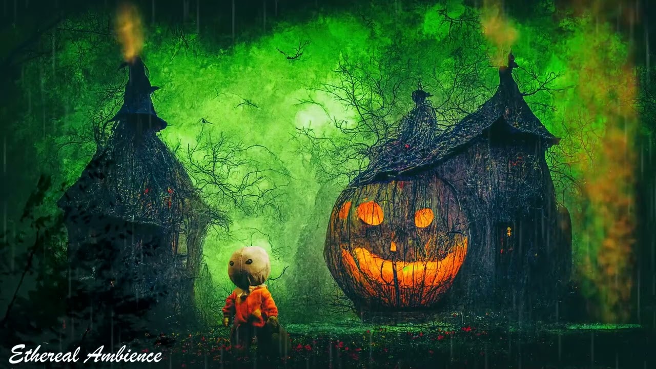 Halloween Stormy Night Ambience, Spooky Night, Trick or Treat Night 🎃🌧️ ...
