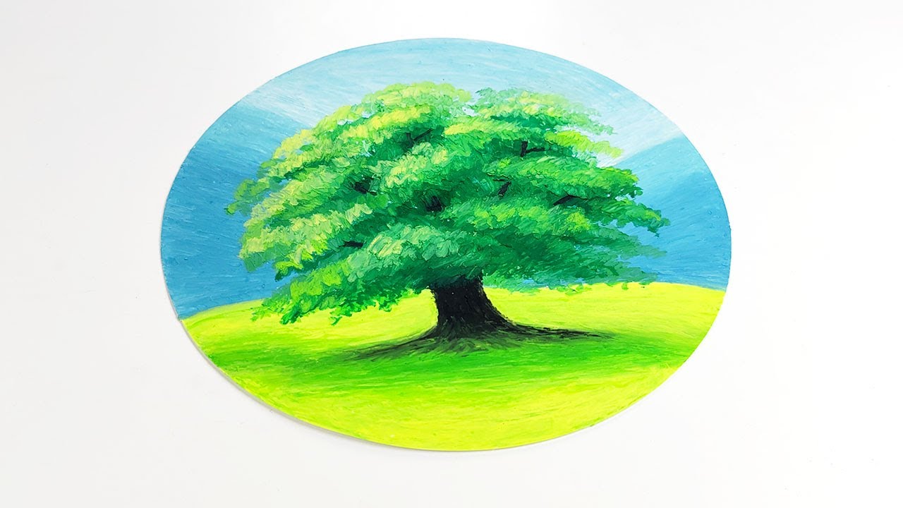 Easy Oil Pastel Tree Painting | Oil pastel landscape drawing for ...