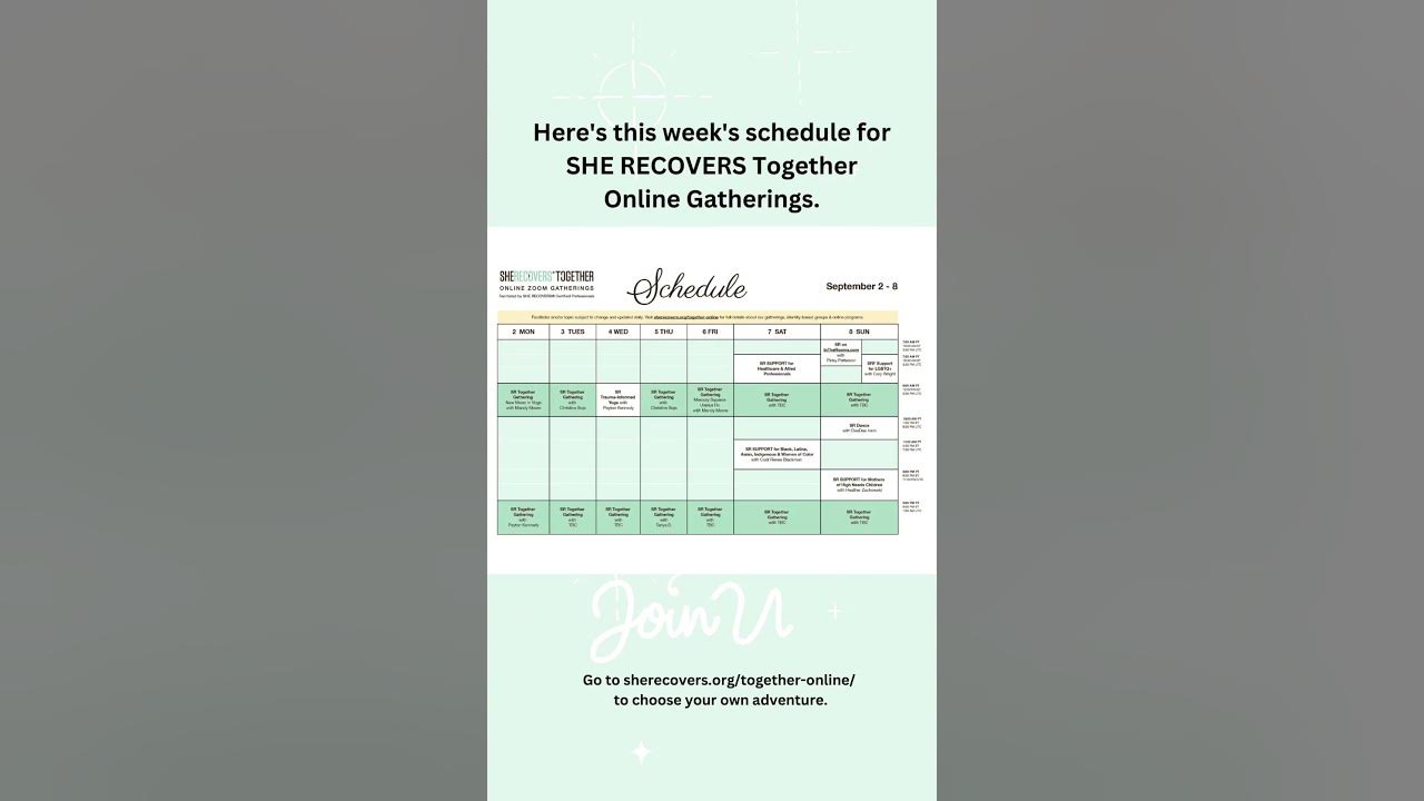 SHE RECOVERS Together Schedule for this week is here! Nourish your ...