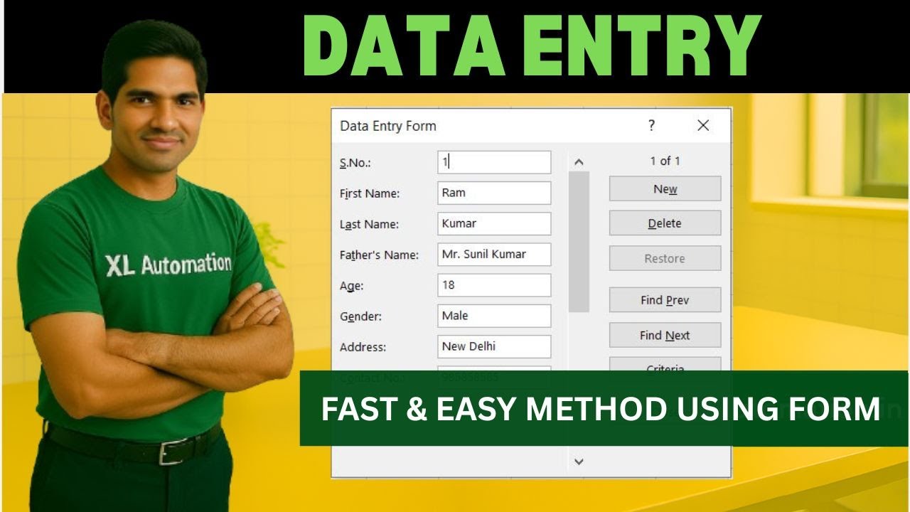 Data Entry Using Form in Microsoft Excel || Data Entry Form in Excel ...