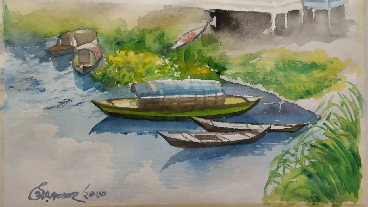 How to draw river scape with watercolour !!! - YouTube