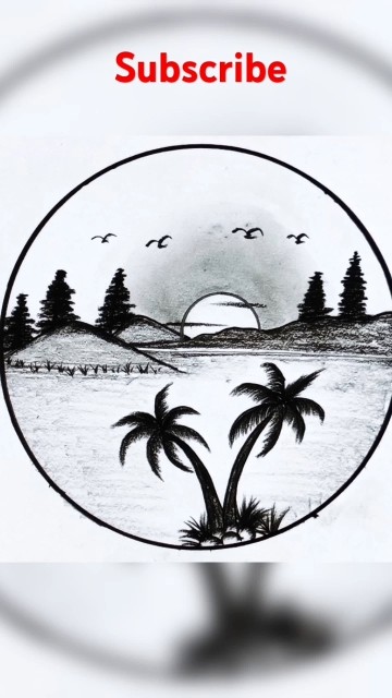 Beautiful sunset Pencil Drawing||Circle drawing||Landscape drawing # ...