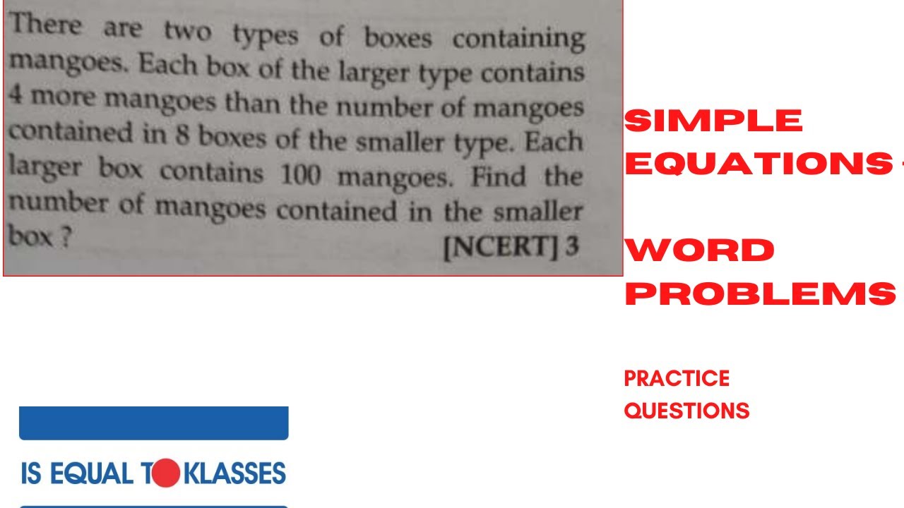 SIMPLE EQUATIONS - WORD PROBLEMS - PRACTICE PROBLEMS - YouTube