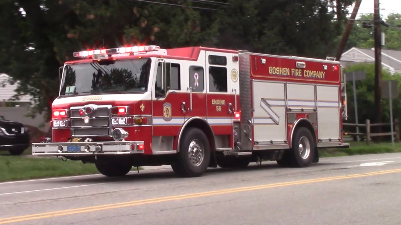 Goshen fire company chief 56 and engine 56 responding to a fire alarm ...