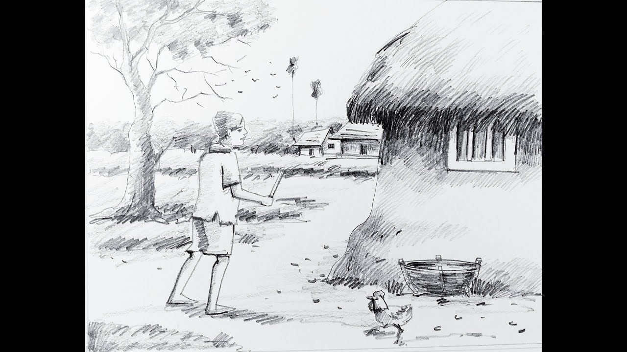 Village Drawing #1 How to draw using Pencil Shading Prabhati Fine Art ...