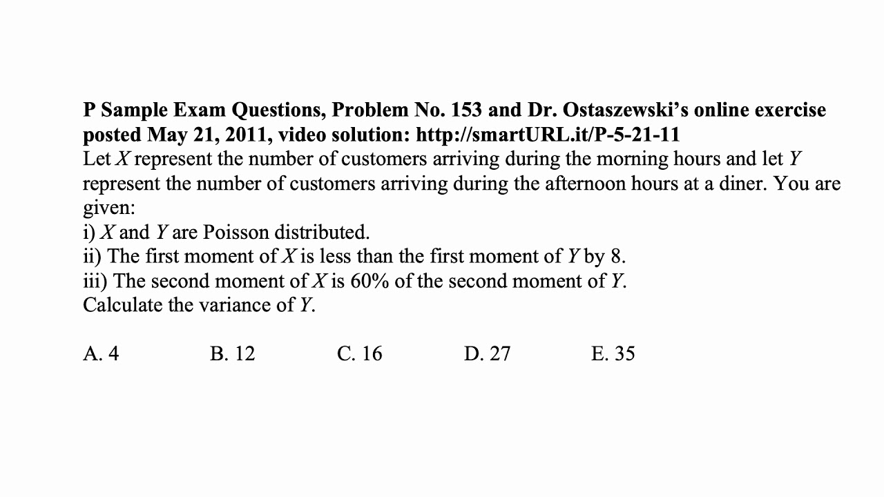 Exam P exercise for May 9, 2017 - YouTube