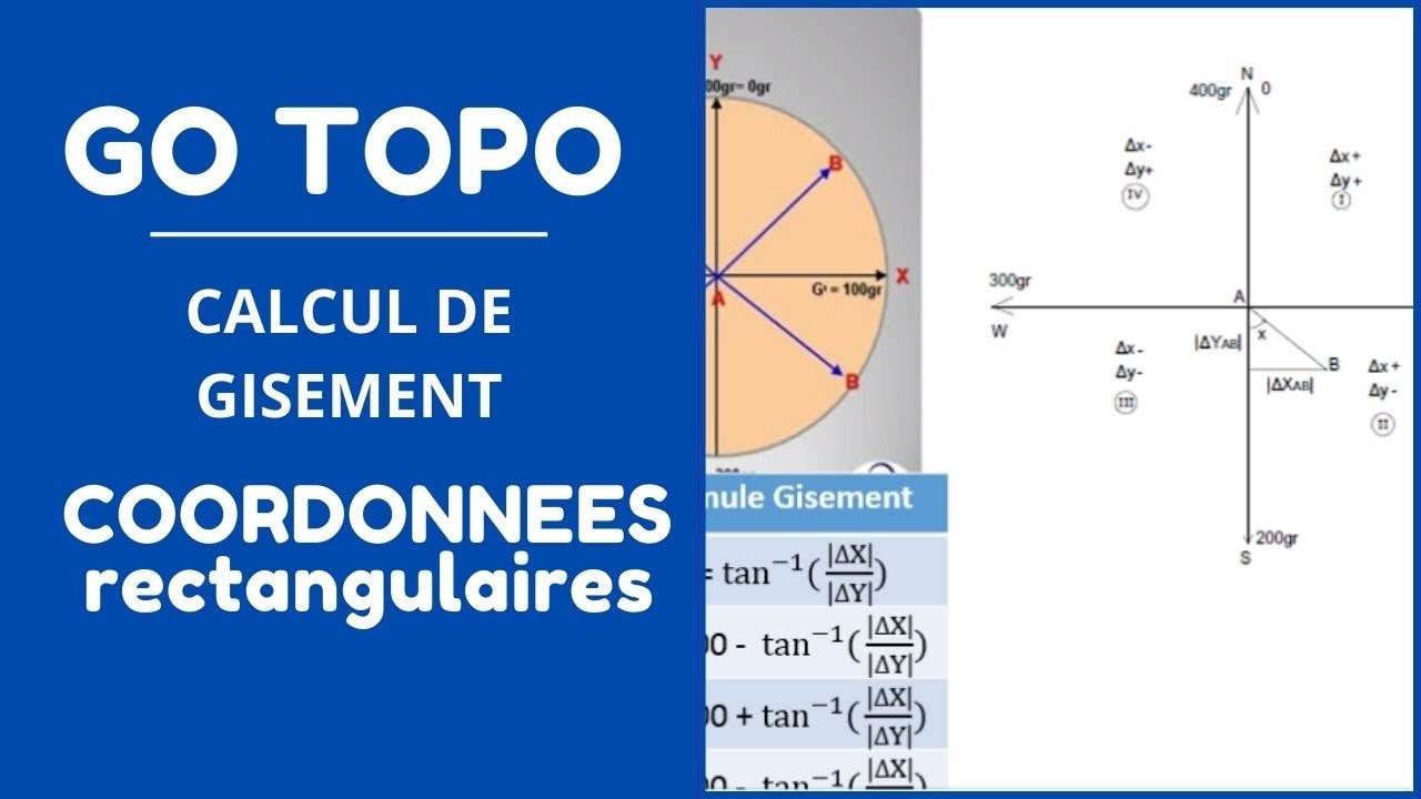 Calcul de gisement, coordonnées rectangulaires - YouTube