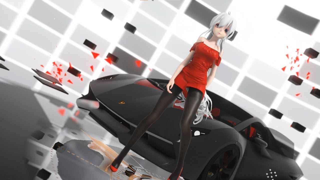 MMD 【number9】 Black Stockings Red Heels haku sport car Lamborghini 兰博基尼 ...