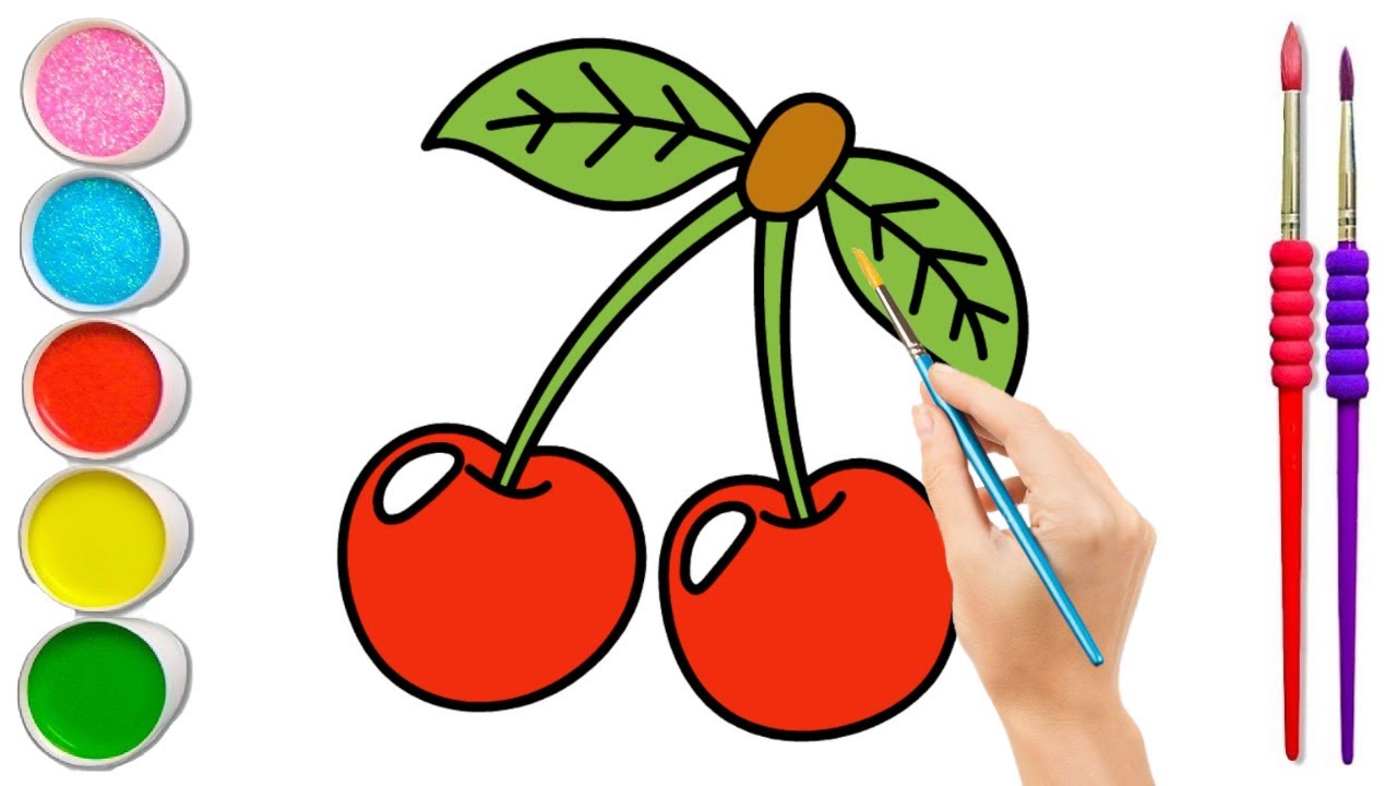 Cherry Drawing, Painting Coloring for Kids | How to Draw - YouTube