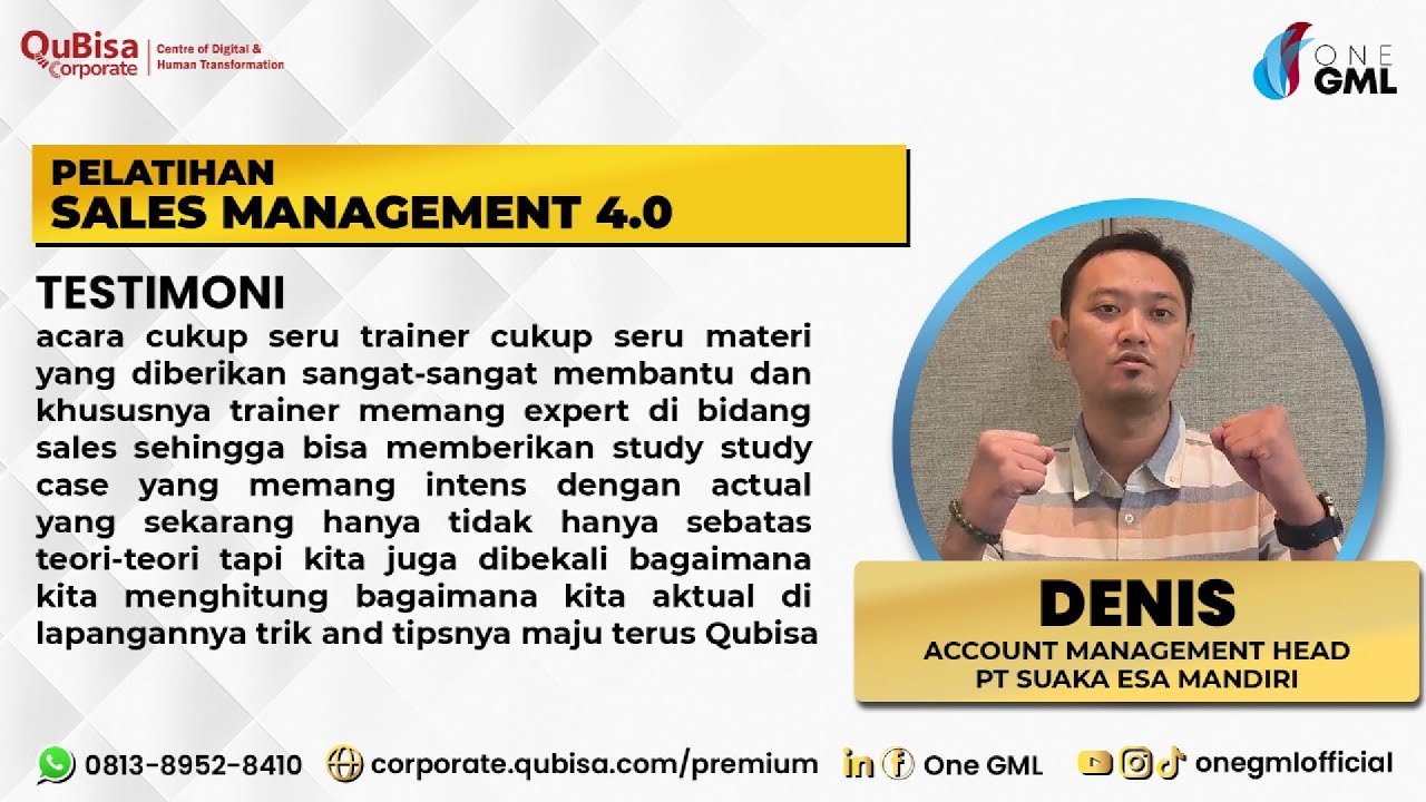 PELATIHAN TRAINING SALES MANAGEMENT TESTIMONI | ONE GML - YouTube