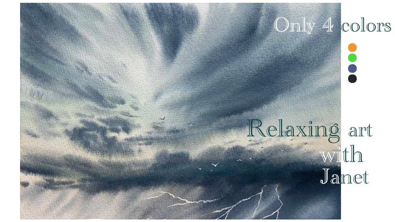 Painting thunderstorm weather in only 4 colors, watercolor landscape ...