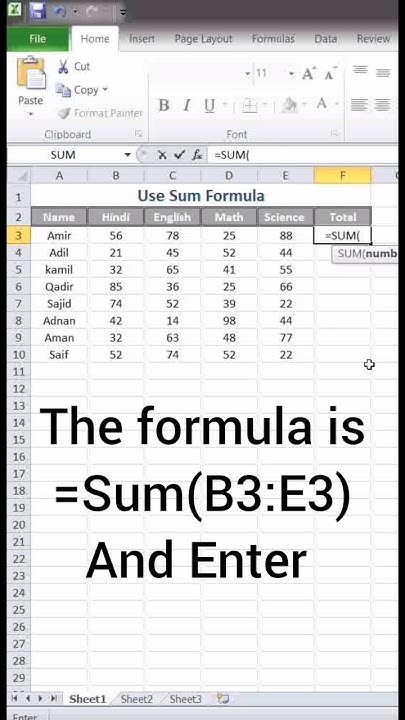 how to use sum formula in excel | excel interview | #shorts #excel #computertech001 #formula #ms ...