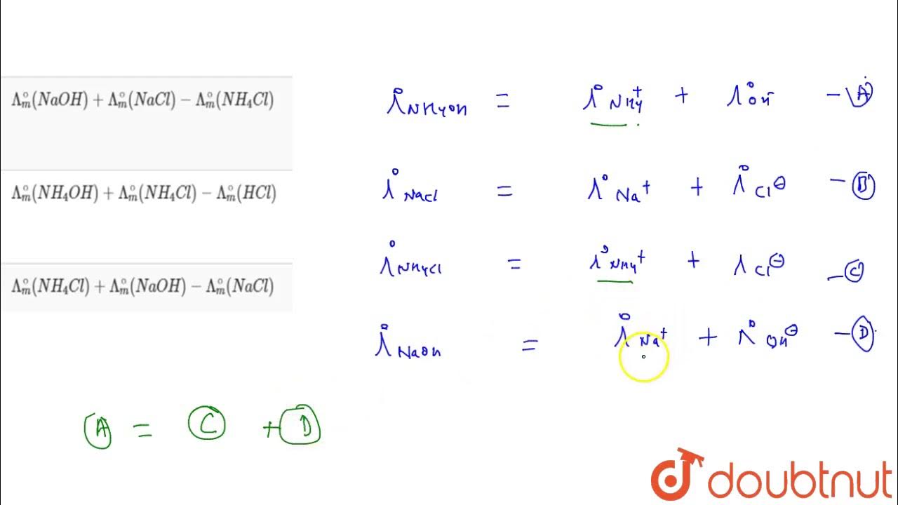 Limiting molar conductivity of `NH_(4)OH` [i.e., `Lambda_(m)^(@)(NH_(4)OH)`] is equal to: - YouTube
