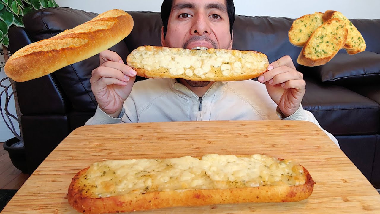 CHEESY GARLIC BREAD ASMR ON BAGUETTE, MUKBANG EATING SHOW - YouTube