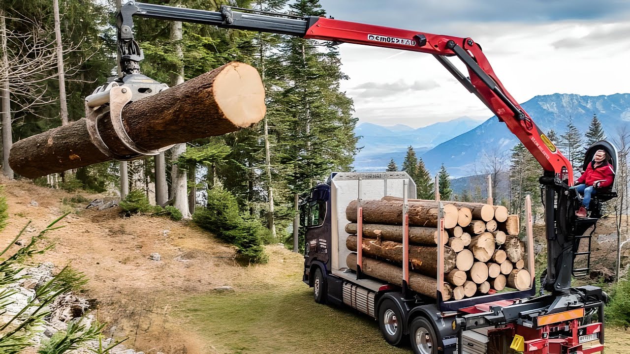 🔥Excavator Load Wood Material handling excavators Truck cranes for ...