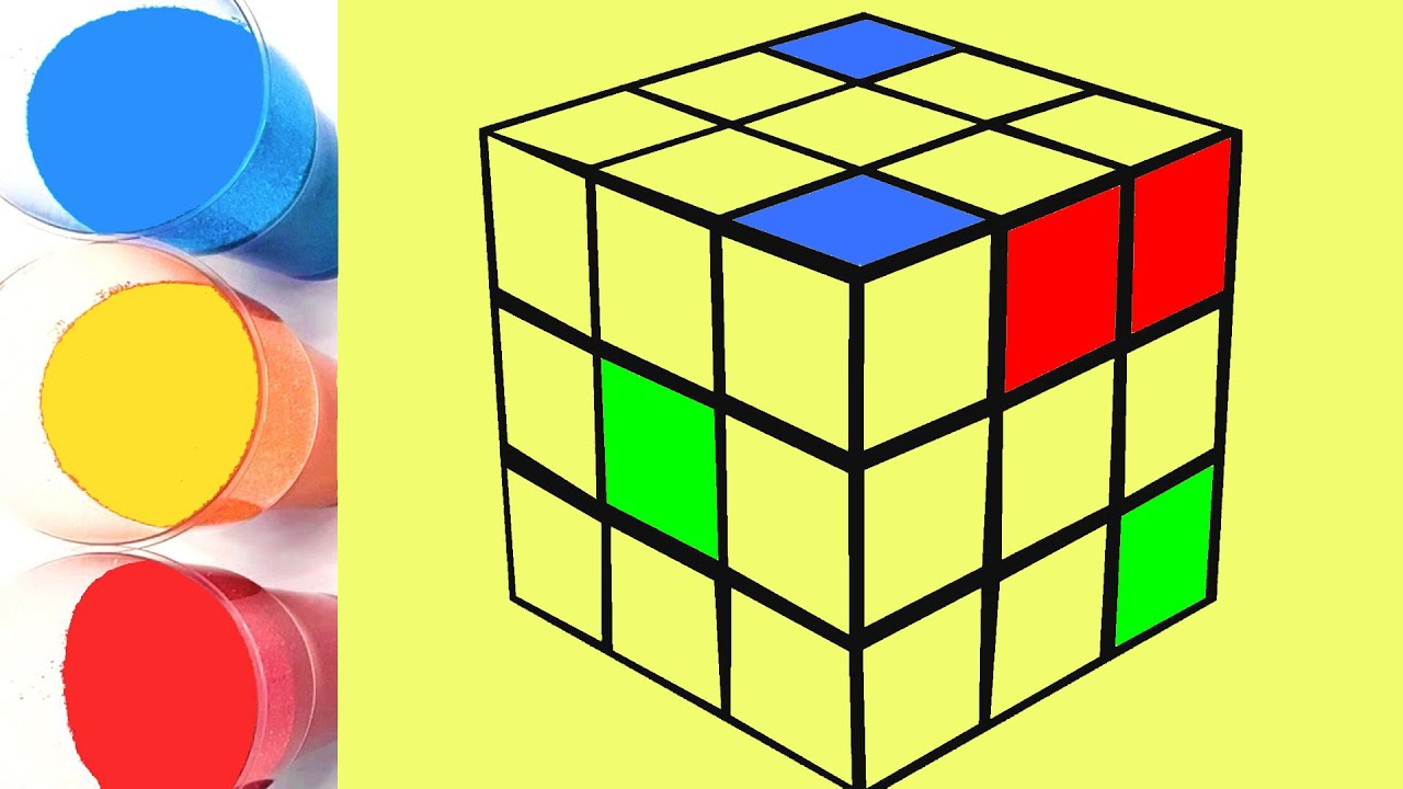 Sand painting coloring Rubik's Cube for kids & toddlers - YouTube