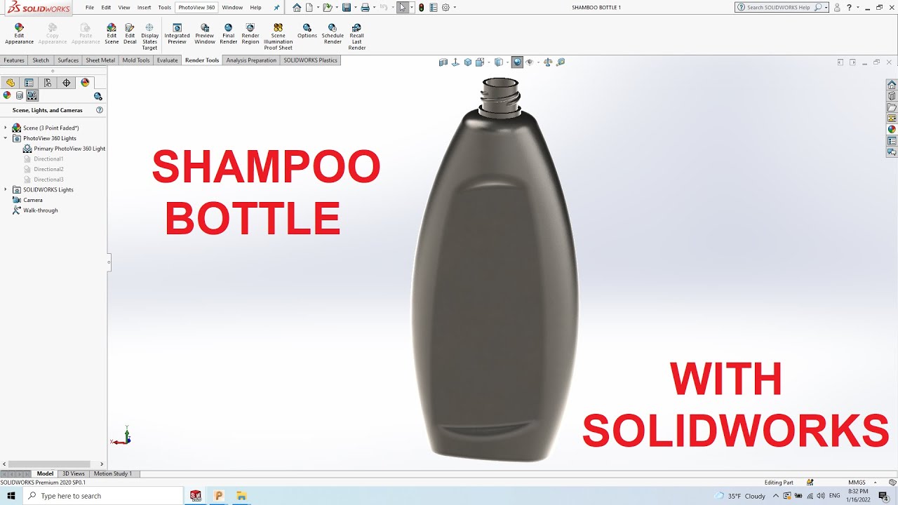 3d cad shampoo bottle designing with solidworks .تصميم علبة شامبو ...