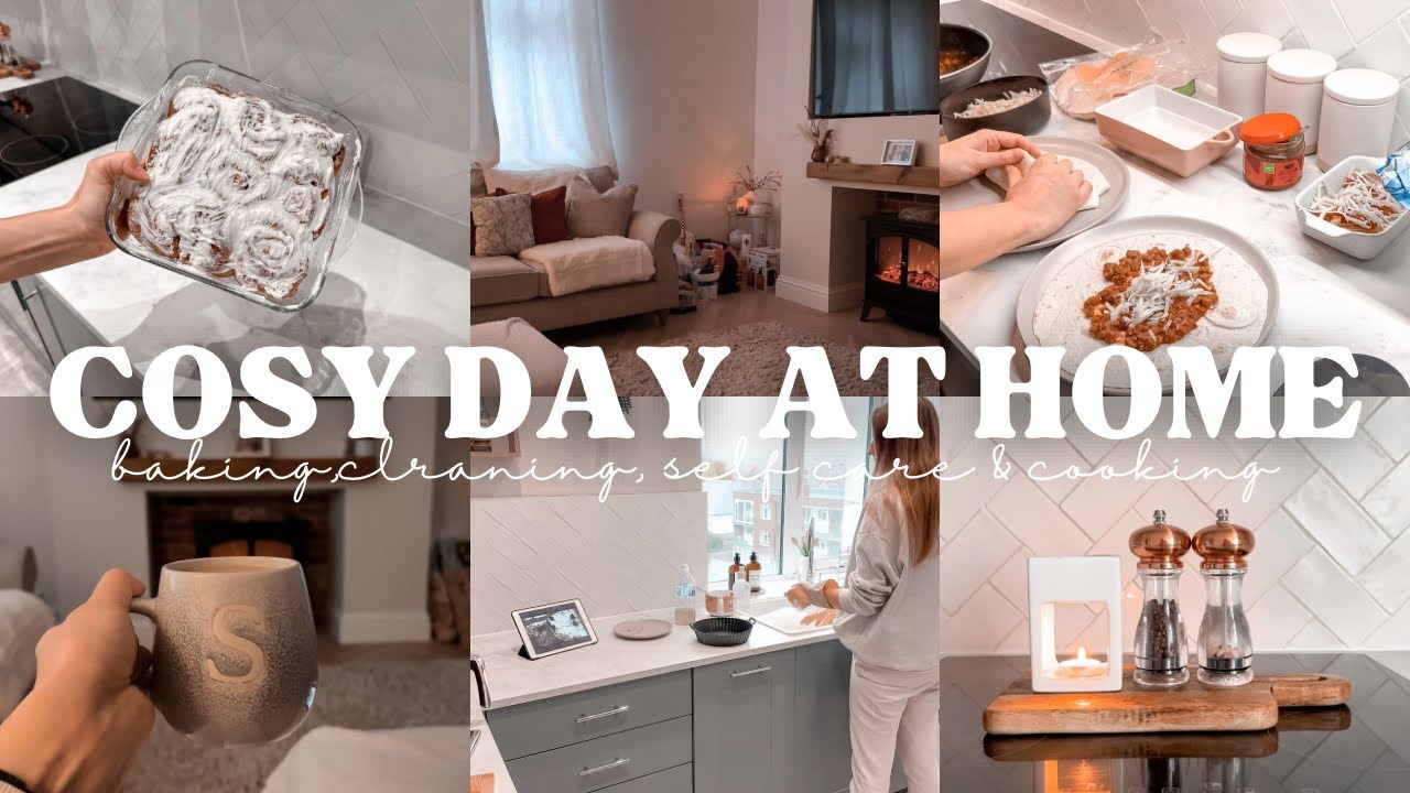 COSY DAY AT HOME 🍂🤎 baking, cleaning, self care & cooking - YouTube