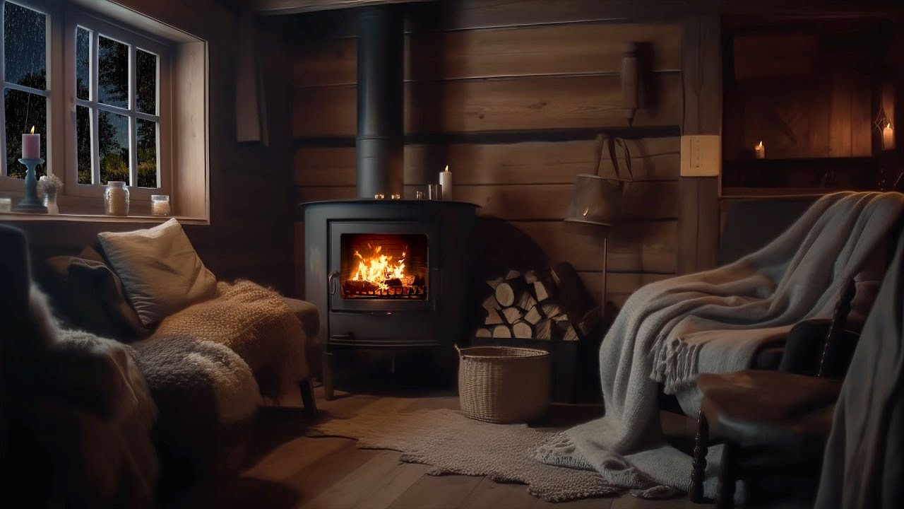 Cozy Cabin Ambience - Gentle Night Rain & Fireplace | Warm Fireplace ...