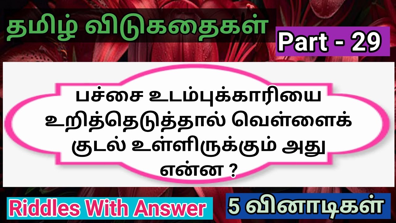தமிழ் விடுகதைகள் Part - 29 |Riddles With Answer |Tamil Riddles |Guess ...