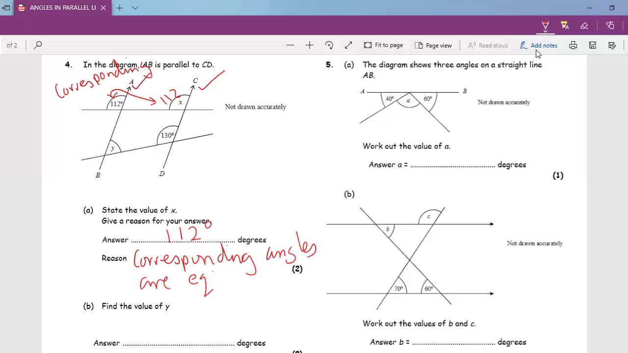 ANGLES IN PARALLEL LINES solutions - YouTube