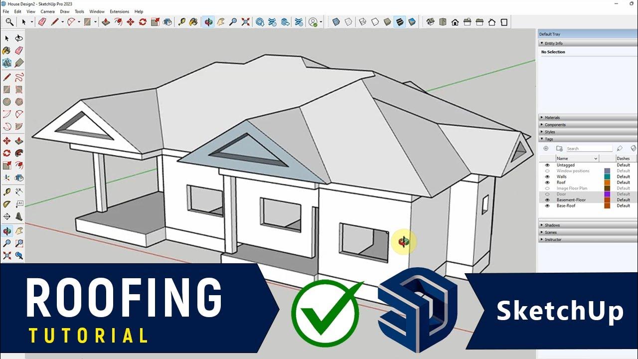 SketchUp Pro 2023 Roofing Tutorial - How to Create a Hip Roof or Gabled Roof in SketchUp - YouTube
