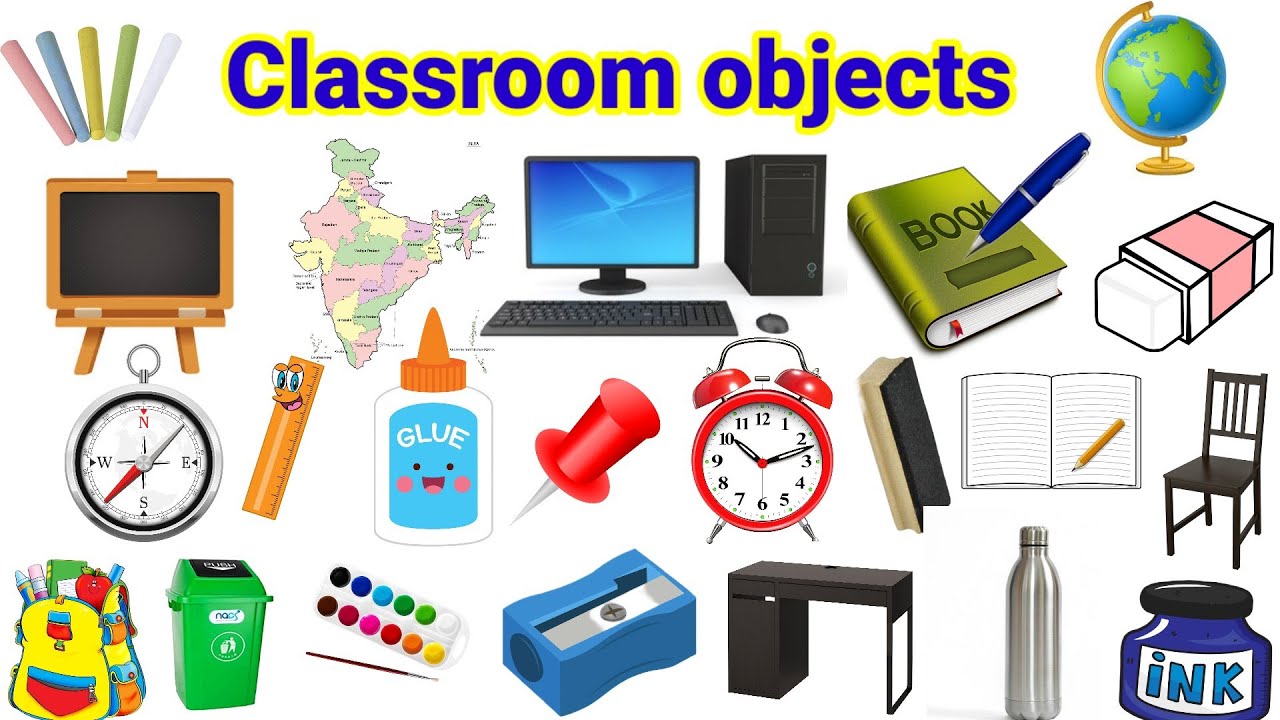 classroom objects hindi and english, classroom objects for kids, school ...
