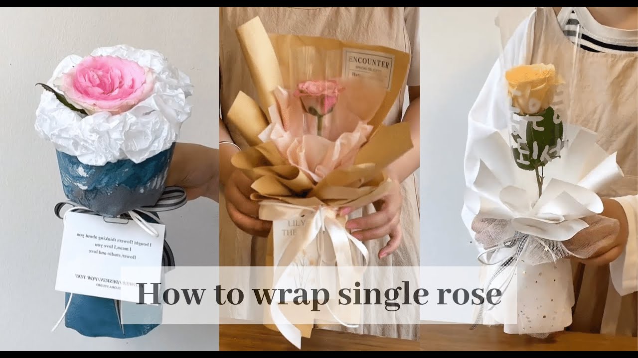 Single Rose Flower Bouquet Wrapping Tutorials(38) | Flower Bouquet ...