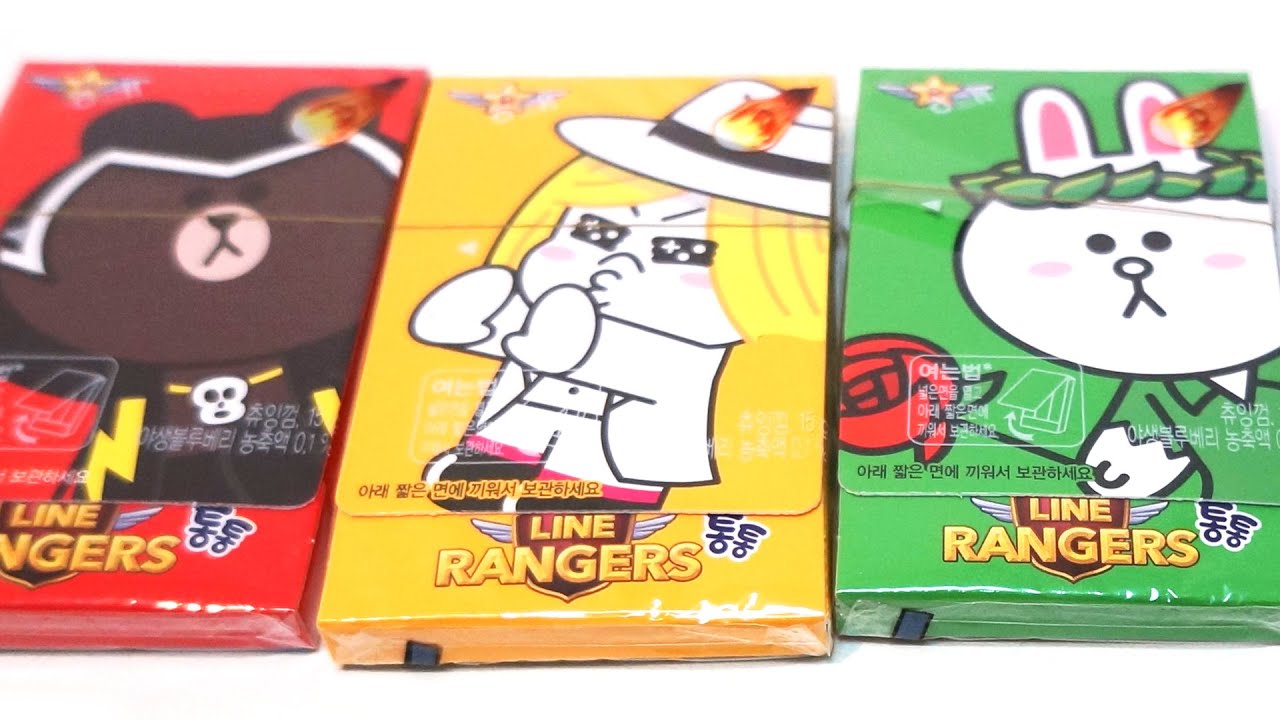 라인 레인저스 통통 껌, 라인 프렌즈 캐릭터 Line Rangers Bubble Gum (Brown, Cony, Moon ...