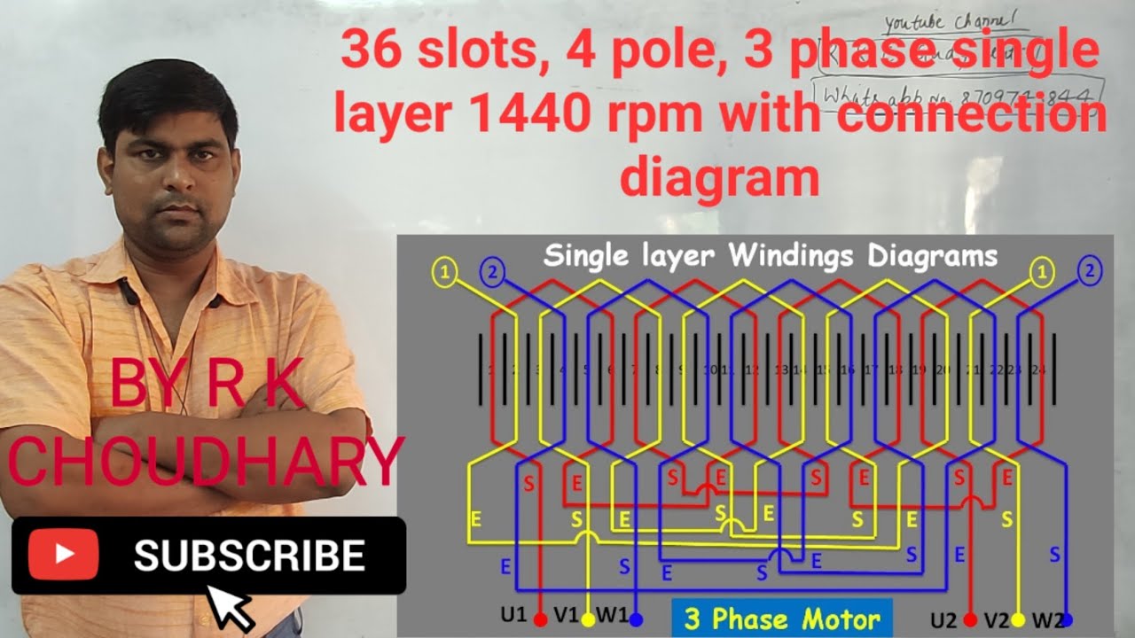 36 slot 4 pole single layer winding development diagram - YouTube