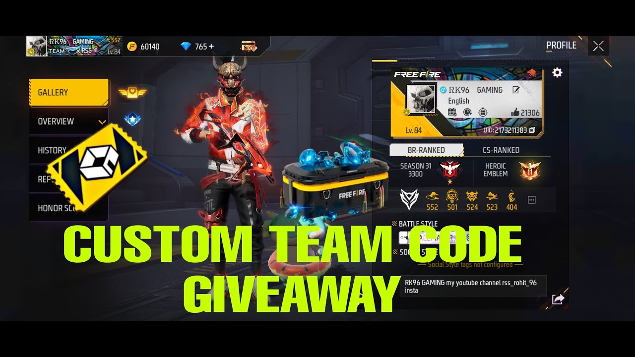 GAME PLAY CUSTOM ROOM TEAM CODE GIVEAWAY RK96GAMING - YouTube