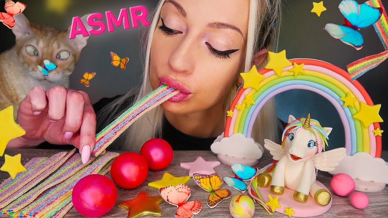 ASMR EATING RAINBOW CANDY, CHOCOLATE BALL (EDIBLE RAINBOW, UNICORN CAKE ...