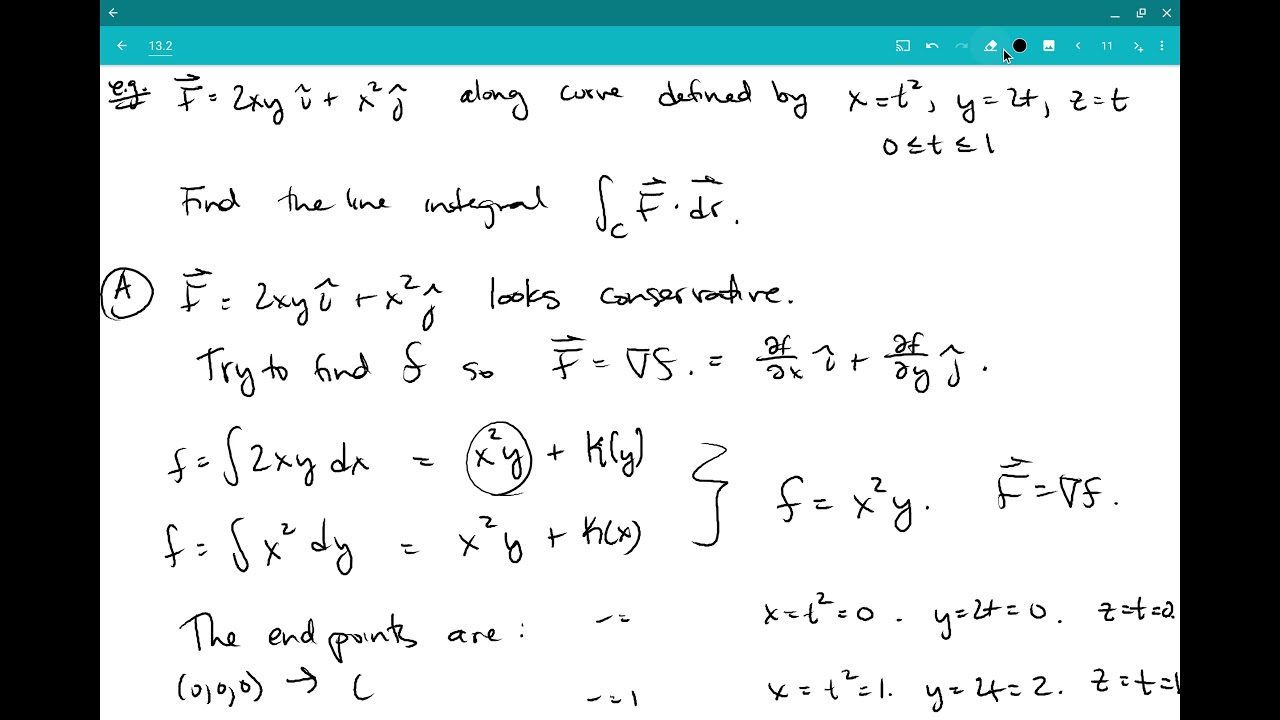 13.2 - vector line integral example - YouTube