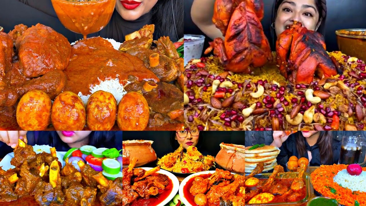 ASMR EATING SPICY CHICKEN CURRY, MUTTON CURRY, BIRYANI | BEST INDIAN ...