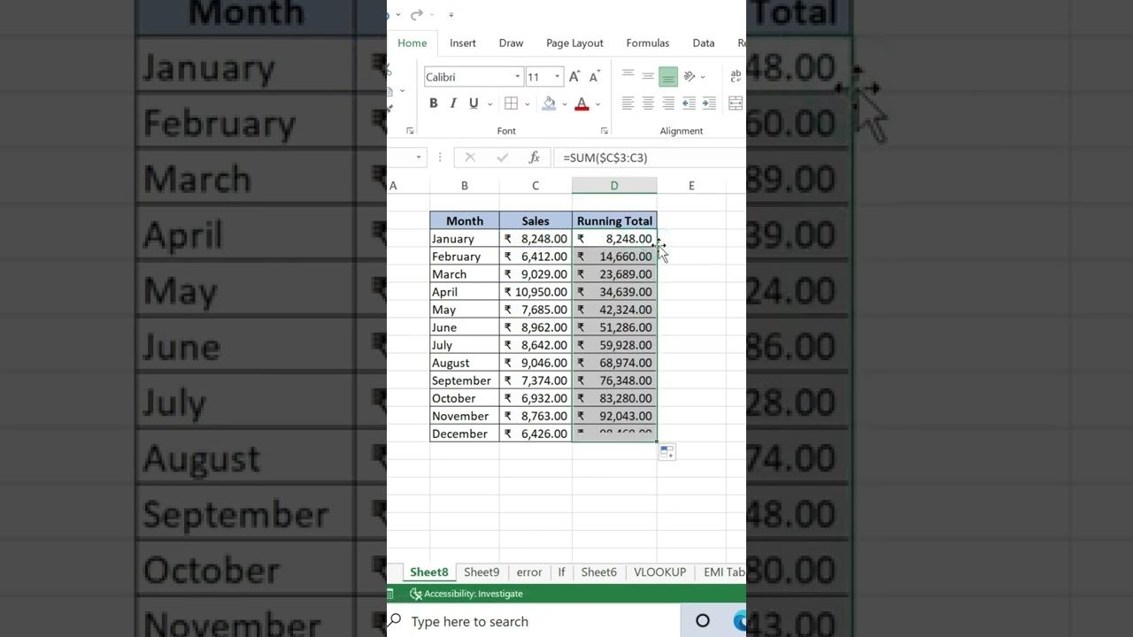 Running Total In Excel shorts YouTube Running Total In Excel shorts YouTube
