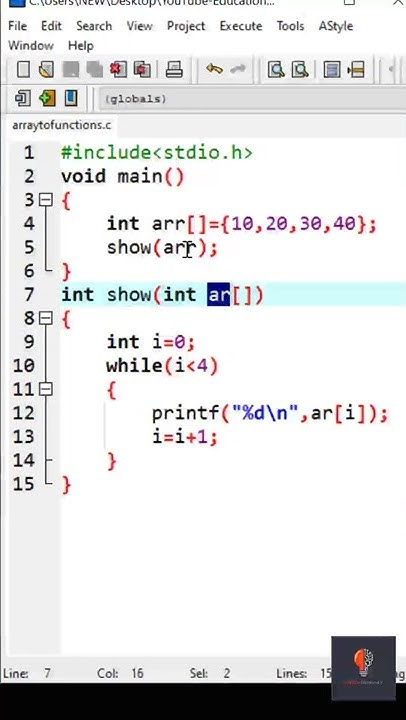 Passing arrays to functions in C Language - YouTube