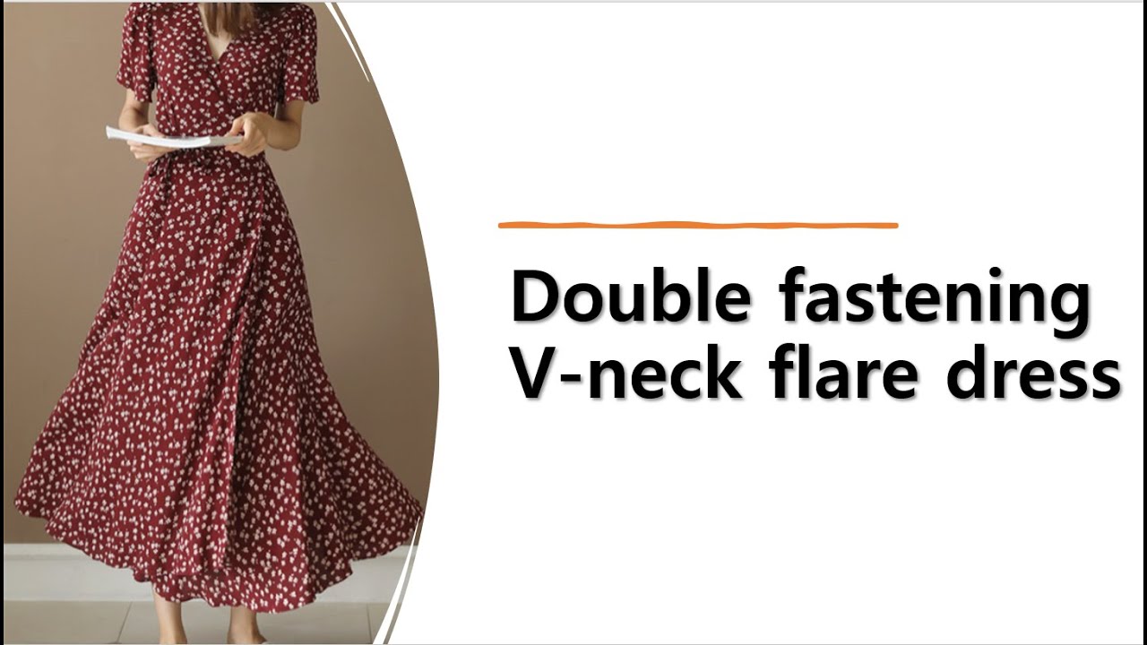 230606367-1)Double fastening V-neck flare dress/pattern,더블여밈 V- 넥 플레어 ...