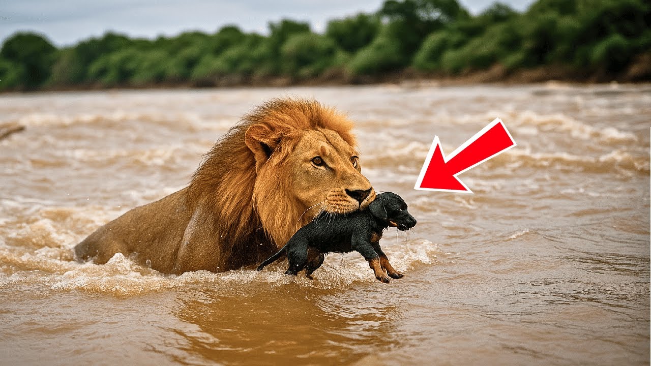 Lion Risked His Life to Save a Puppy From the Flood — His Next Action ...