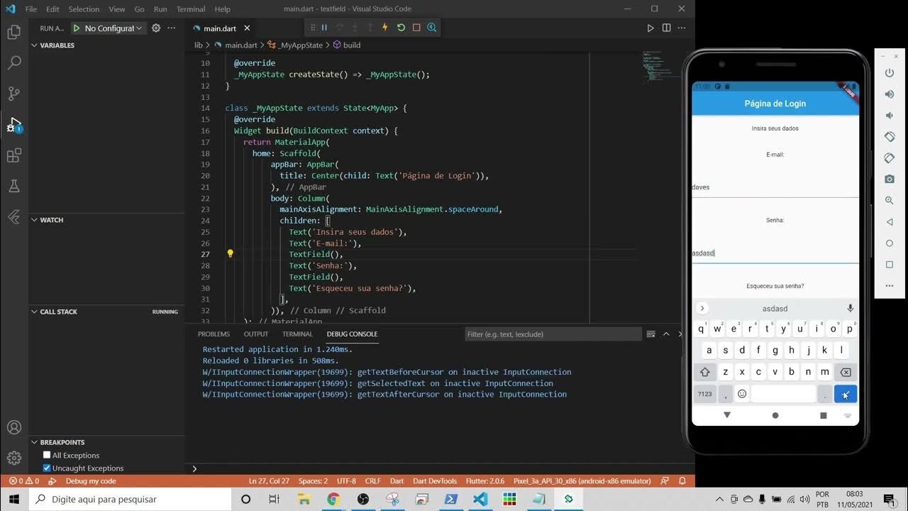 Formulários em FLUTTER - TextField em Formulário em Flutter - Aula 1 ...