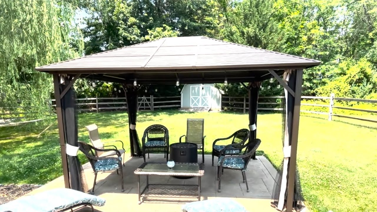 GARTOO 10' x 12' Patio Hardtop Gazebo Outdoor Metal Hard Top with Fully ...