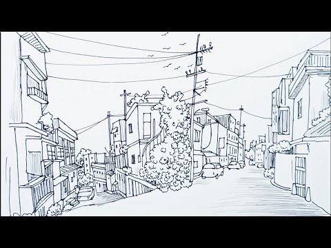 How to Draw an Urban Street Scene with Perspective. How to Sketch a ...