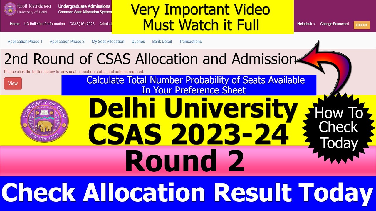 DU CSAS 2023-24 | Round 2 Allocation & Admission | Result Probability ...