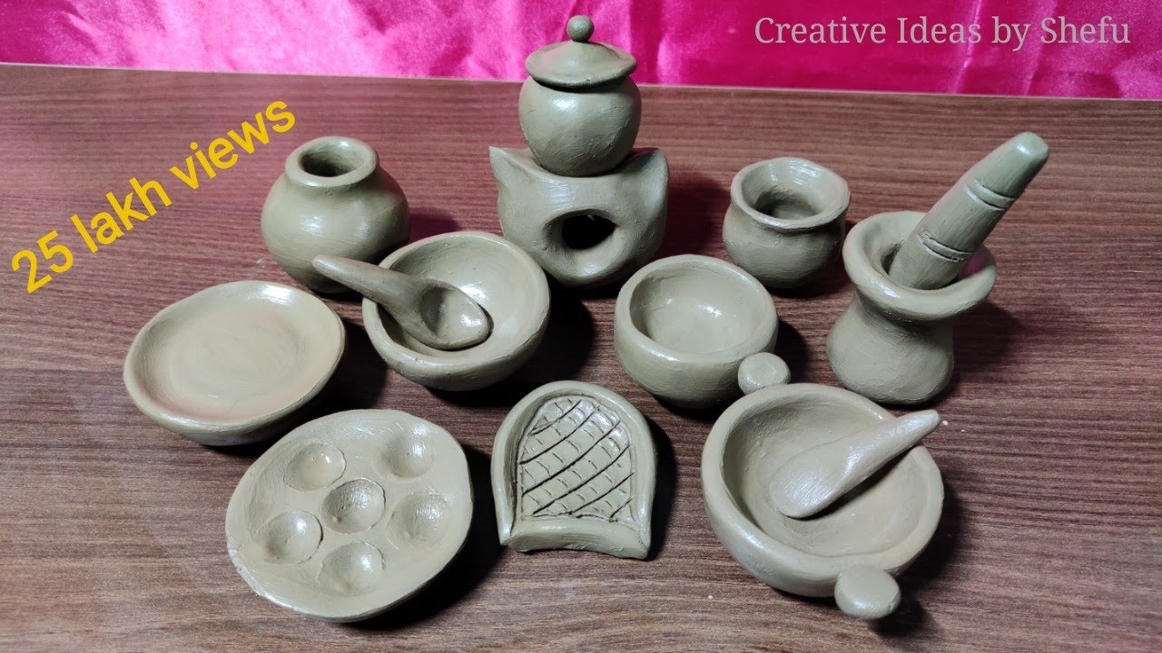 Most beautiful miniature clay kitchen set making video - YouTube